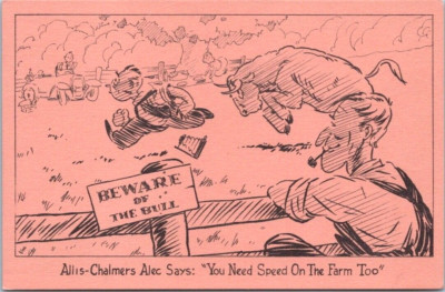 Allis Chalmers WC Tractor Advertising Postcard Farmer Bull Auto Picnic ...