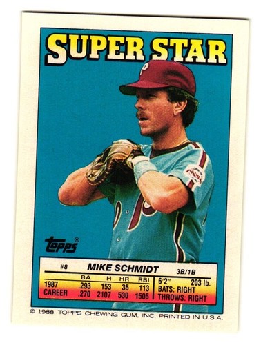 1988 Topps Stickers #8 Mike Schmidt Super Star Backs | eBay