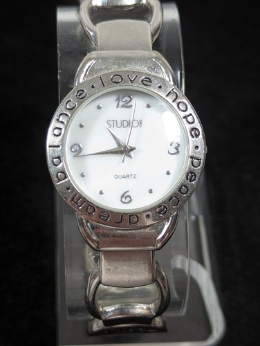Studio Woman Love Hope Peace Dream Balance Silver Tone Hinge Watch 6.5 ...