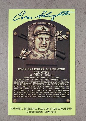 Enos Slaughter Yellow HOF Signed Plaque Authentic Autograph | eBay