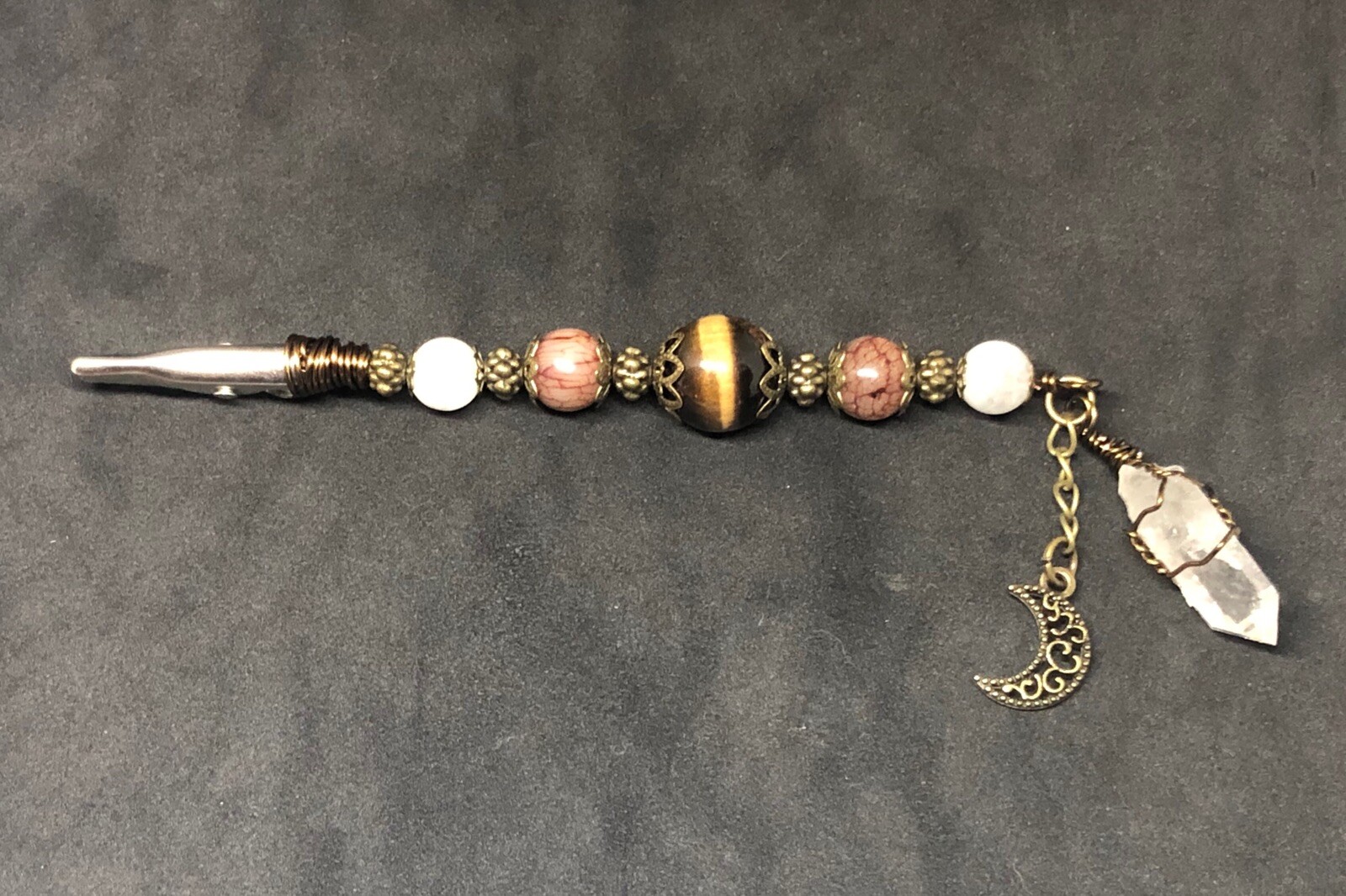 Tiger’s Eye, Bloodstone & Moonstone Crystal Roachclip w/ Moon, Beaded ...