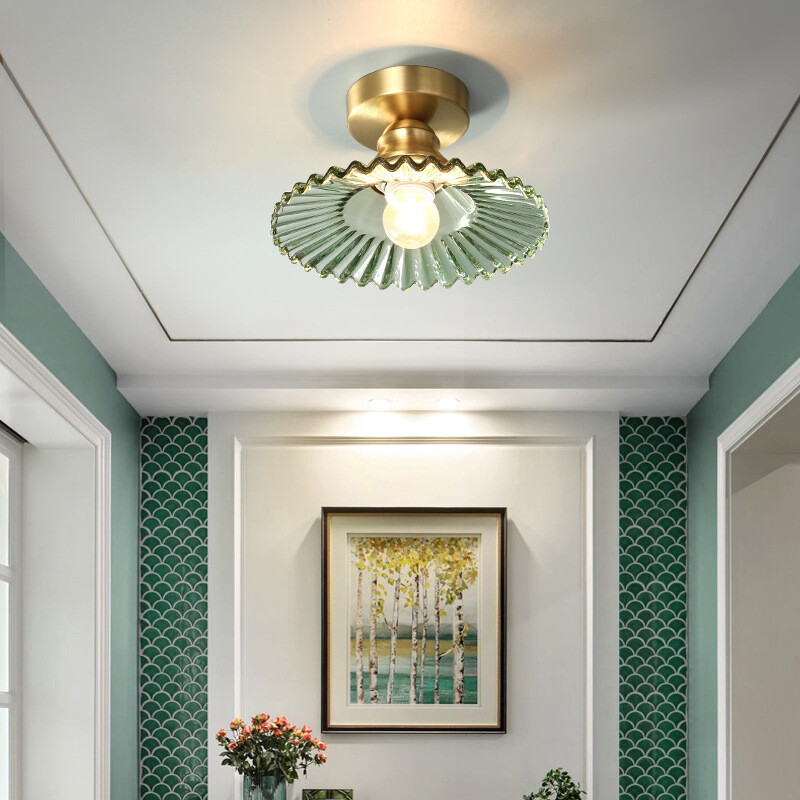 Modern Green Glass Shade Flush Mount Ceiling Light Bedroom Home ...
