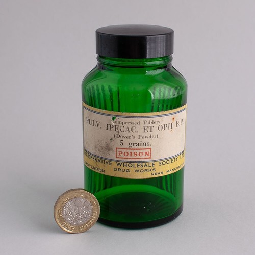 Antique POISON BOTTLE Green DOVERS POWDER Paper LABEL - Opium/Ipecac ...