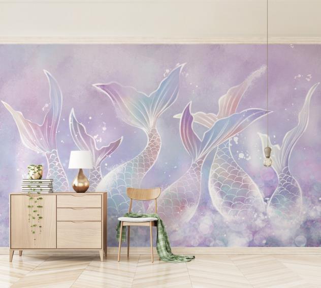 3D Fishtail Painting K518 Wallpaper Mural Self-adhesive Removable ...