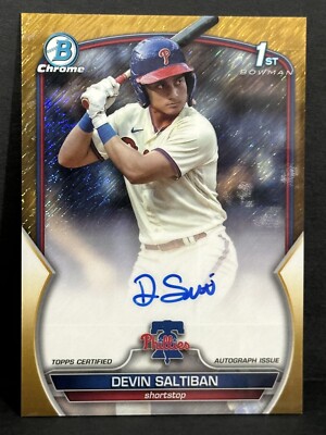2023 Topps Chrome Bowman Draft 1st Bowman Devin Saltiban Auto Gold ...