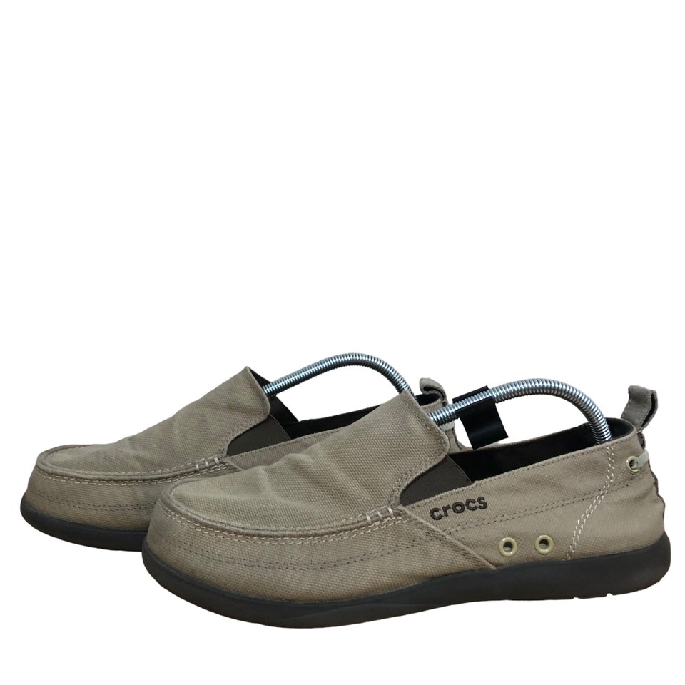 Crocs Walu Loafers Mens Size 10 Beige Canvas Slip On Casual Boat Shoe ...