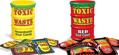 2x Toxic Waste Assorted Yellow & Red Drum Sour Candy Hard Boiled Sour ...