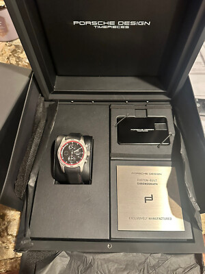 Porsche custom watch by PORSCHE DESIGN black leather band with red ...