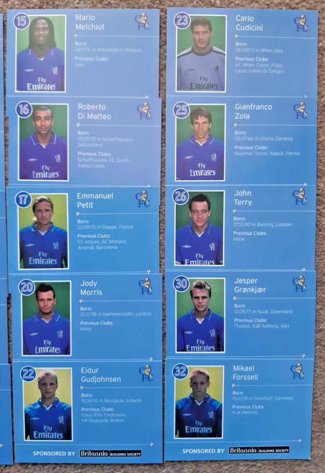 Set of 20 Chelsea F C Player cards, Britannia Building Society 2001/02 ...
