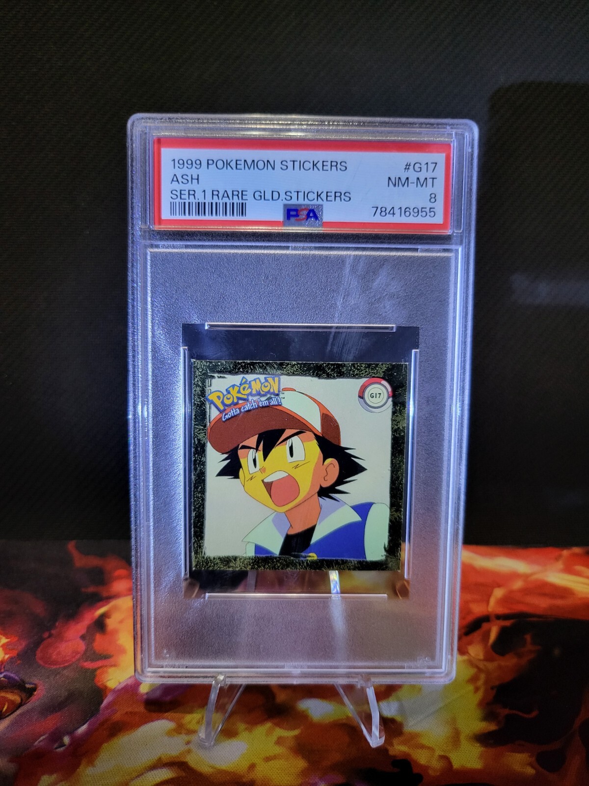 PSA 8 ASH G17 1999 POKEMON STICKERS SERIES 1 GOLD RARE | eBay