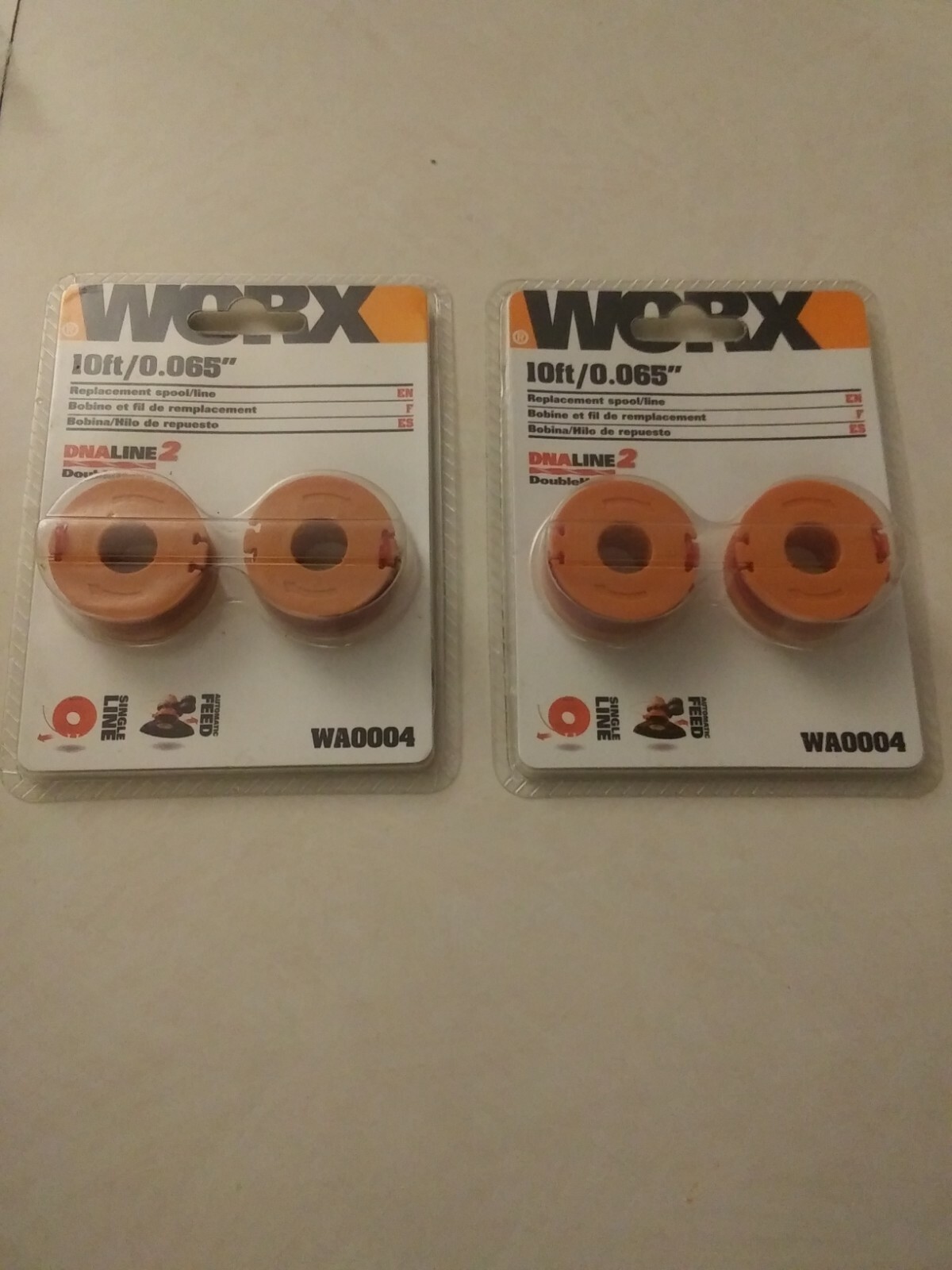 (2) WORX WA0004 Replacement Spools 2 Pk 10 ft / .065" Single Line Auto ...