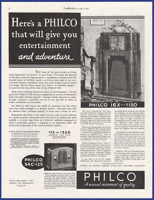 Vintage 1933 PHILCO Model 16X & 54C Tube Radio Ephemera 1930's Print Ad ...