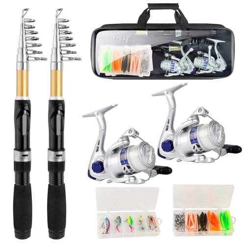 Fishing Pole Set Fishing Rod and Reel Combo,2PCS 2.1M/6.2FT Black Pole ...