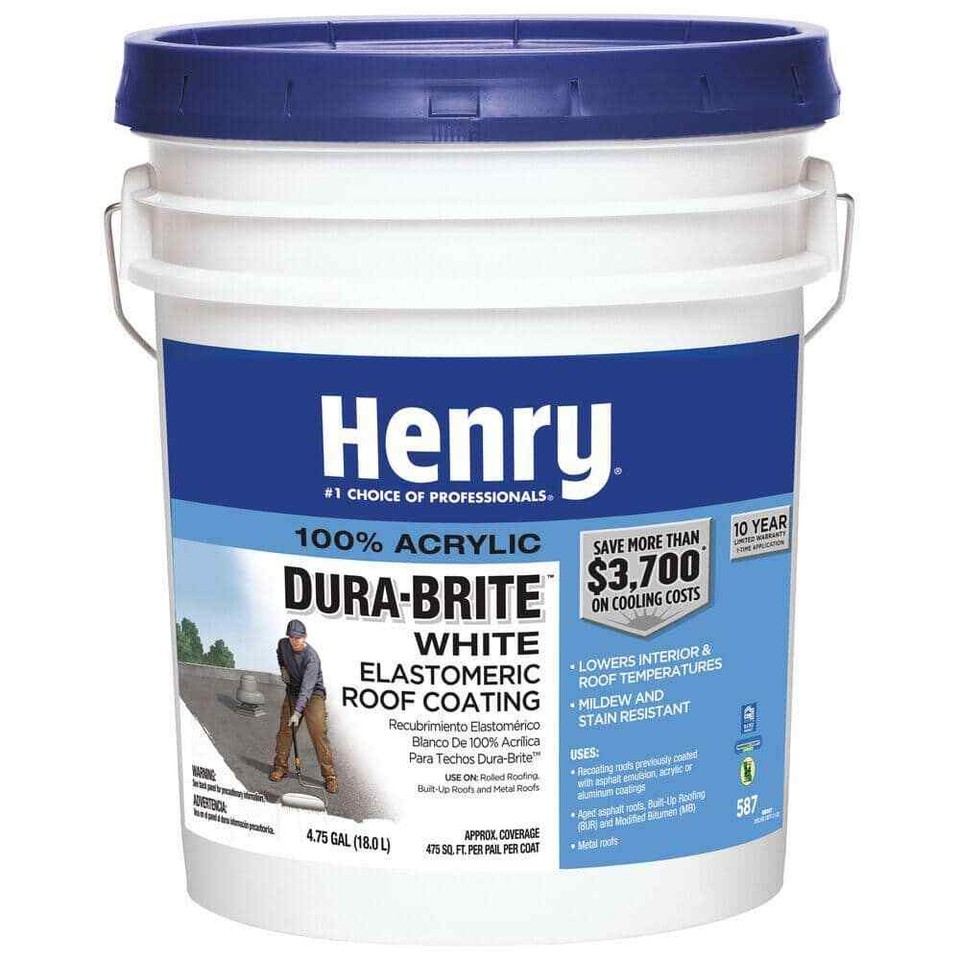 Henry Dura-Brite White Elastomeric Roof Coating 4.75 Gal Seal Roof ...