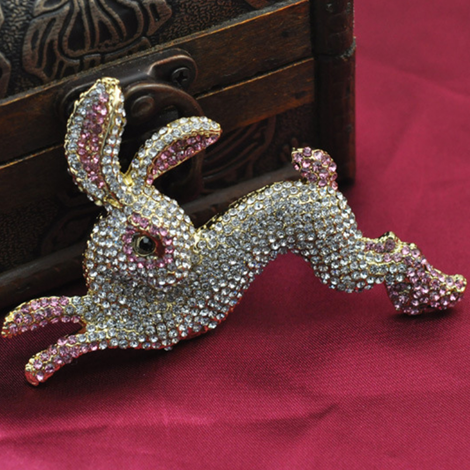 Large Easter Bunny Rabbit Pin Brooch Pink and Clear Rhinestone Bunny ...