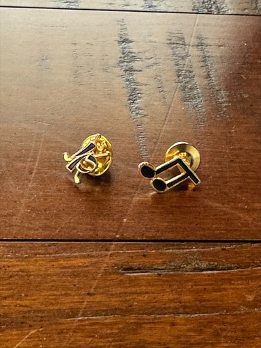 Set of 2 Gold Tone Musical Lapel Pins – Treble Clef & Eighth Notes ...