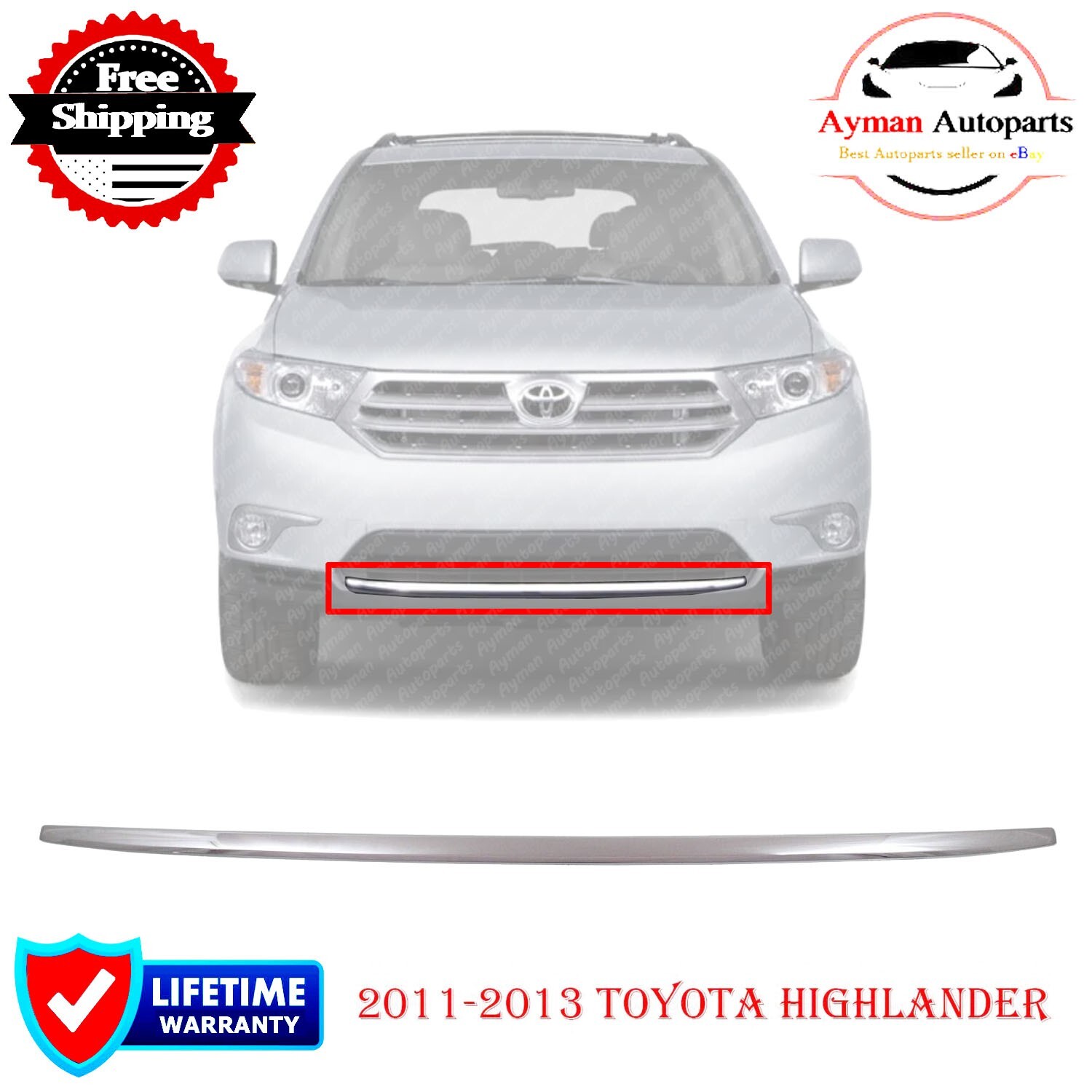 New Bumper Trim For 2011 2012 2013 Toyota Highlander Front Chrome ...