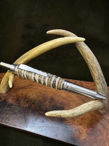 Hand Turned Click Pen Made/W Fossil Pre 1900 All Stainless American ...