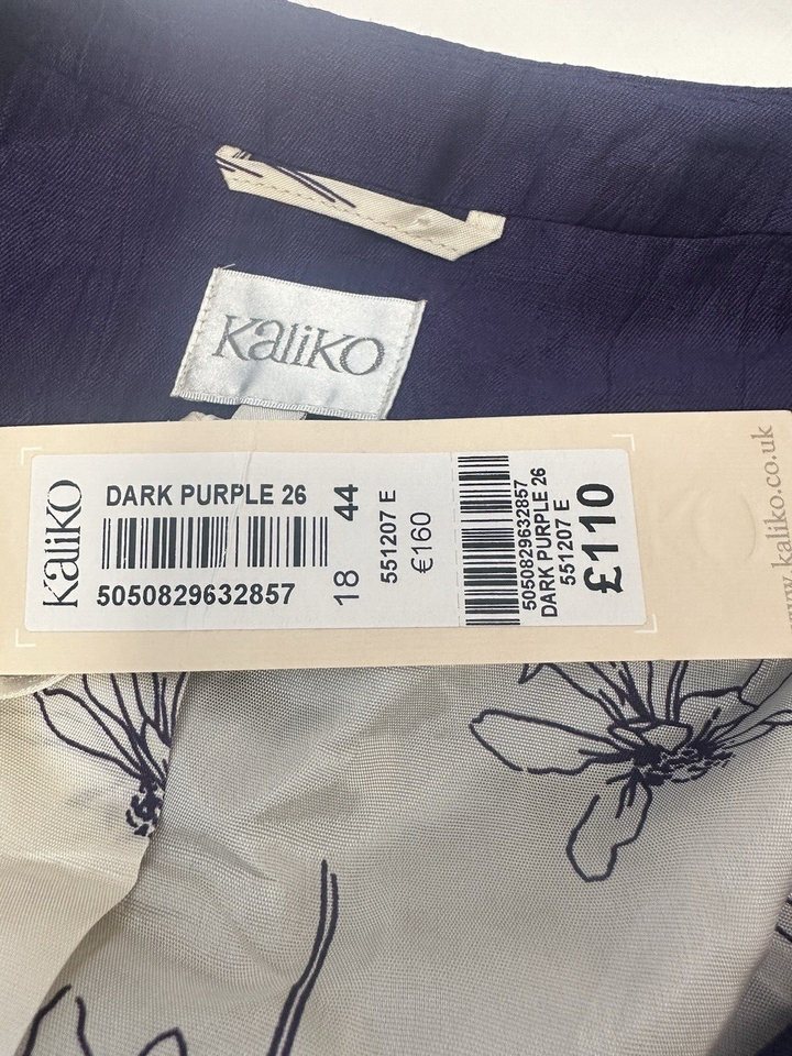 NEW Kaliko UK18 dark purple linen-blend jacket with crinkle finish and ...