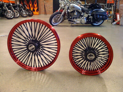 DNA MAMMOTH 52 FAT SPOKE 21x3.5 16x3.5 CANDY RED WHEEL SET SOFTAIL SLIM ...