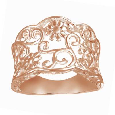 GoRingeous Floral Filigree Ves Band Ring 14K Rose Gold Plated Sterlg ...