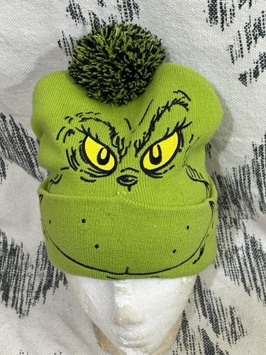 Dr. Seuss "The Grinch" Big Green Face Knit Pom Beanie Adult One Size | eBay