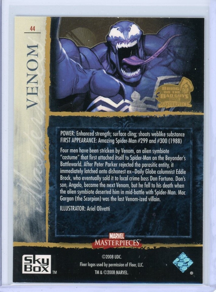 VENOM 2008 Upper Deck MARVEL MASTERPIECES Series 3 Base Set Card #44 | eBay