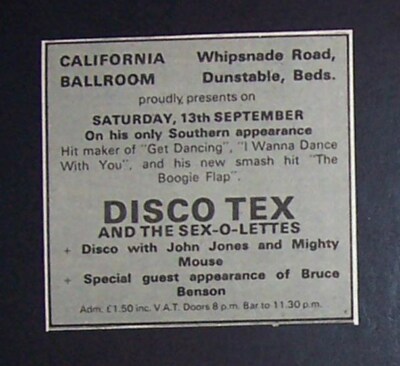 Disco-Tex and the Sex-O-Lettes 1975 Small Poster Type Concert Ad, Promo ...