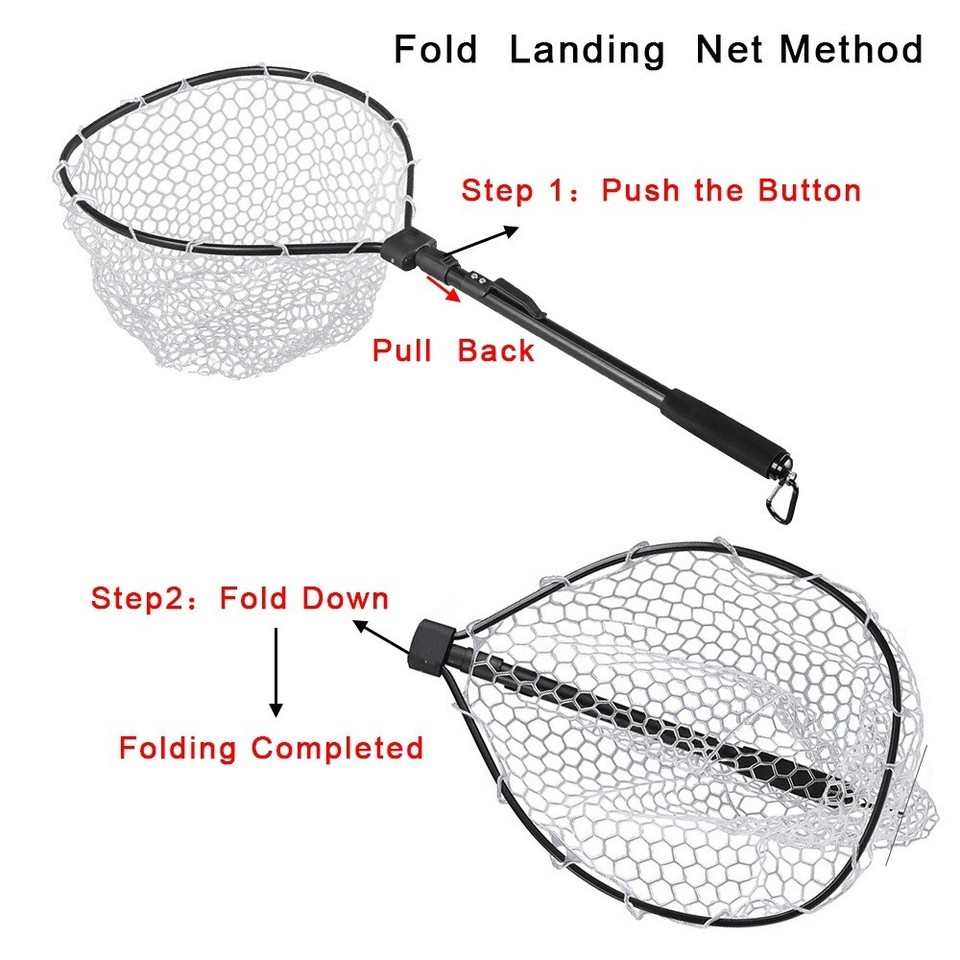 Folding Fly Fishing Net Fish Landing Net Trout Bass Net Soft Clear ...