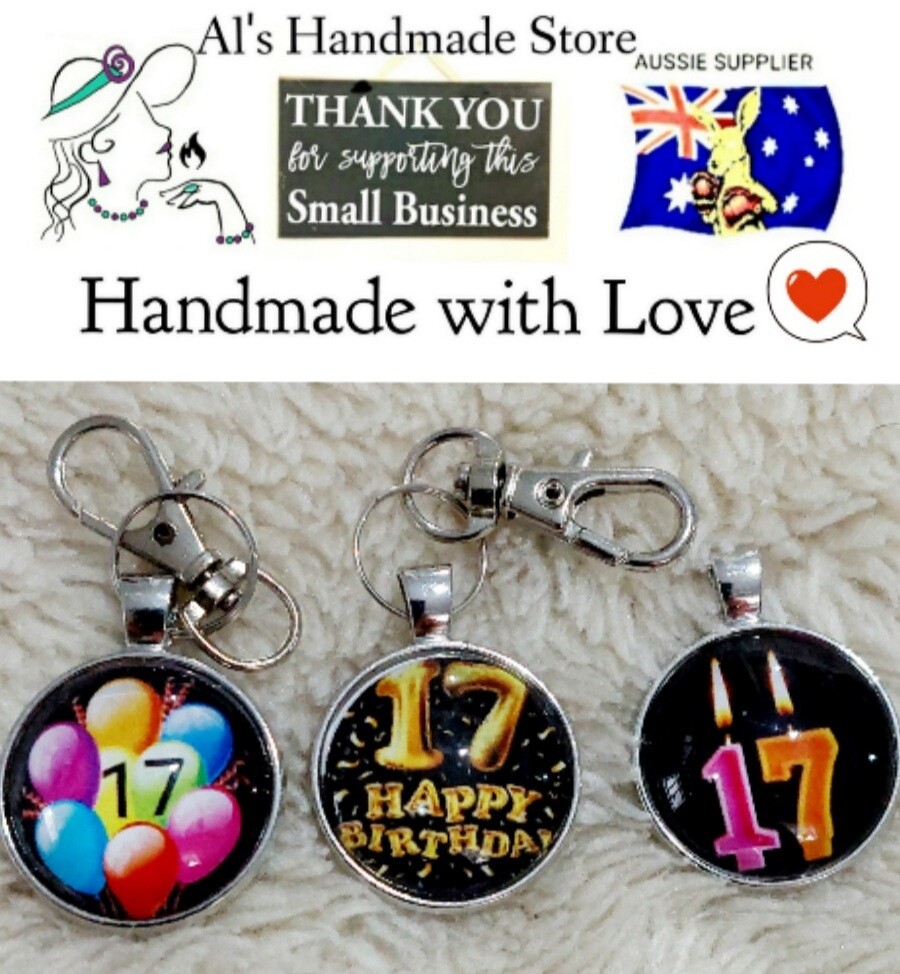 NECKLACE KEYRING BIRTHDAY AGE NUMBER 17 YEARS SEVENTEEN 3 TYPES ...