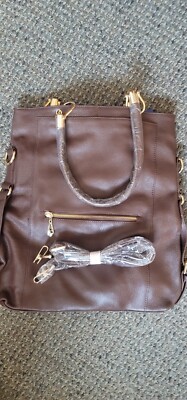 ERICA ANENBERG Sutton Tote Leather Gold Crossbody Handbag Brown | eBay