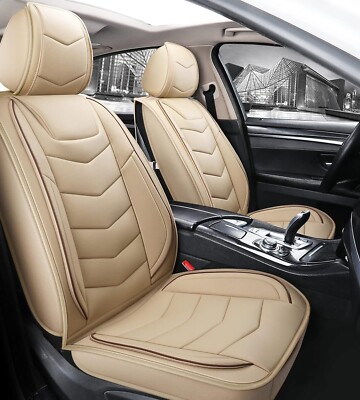 Universal Beige PU Leather Car Seat Covers 04 Style Front& Rear 5 Seats ...