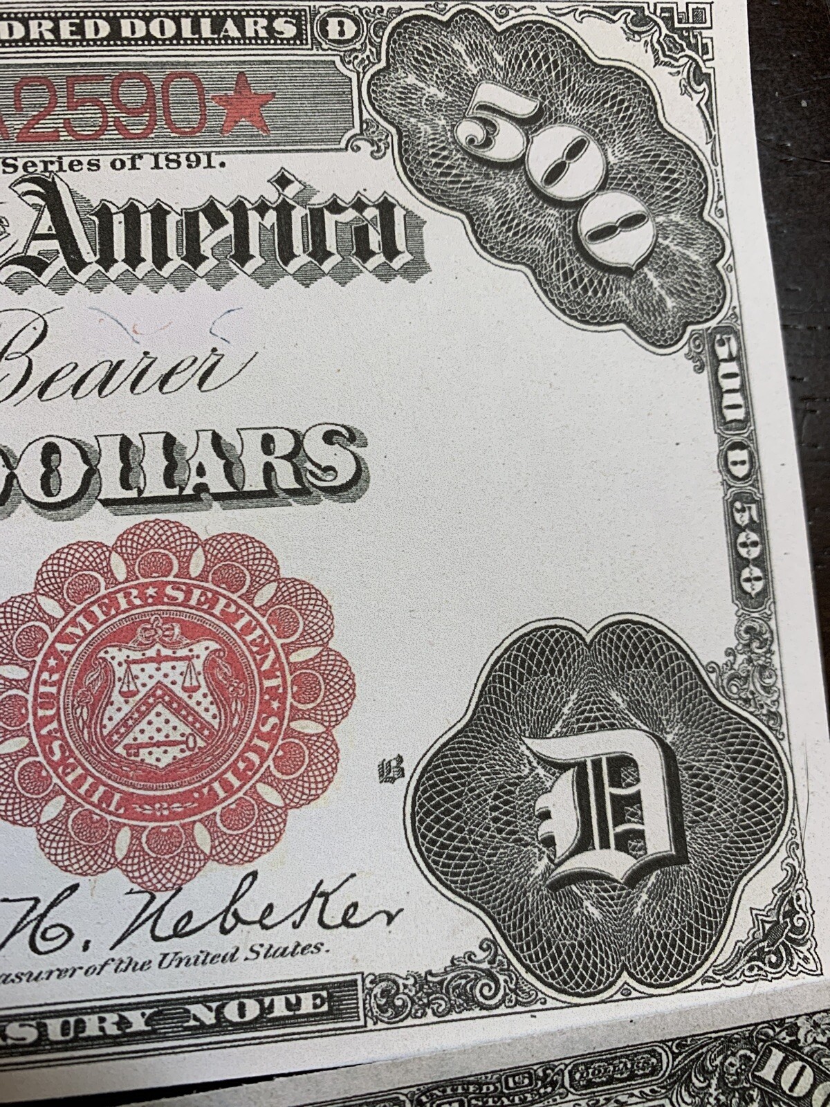 Reproduction Copy Pair 1891 Civil War Generals $500 & $1000 Treasury ...