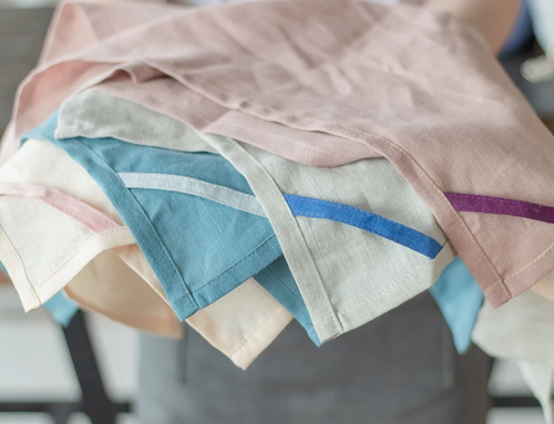 Linen tea towels with colorful loops. Natural dish kitchen towel ...