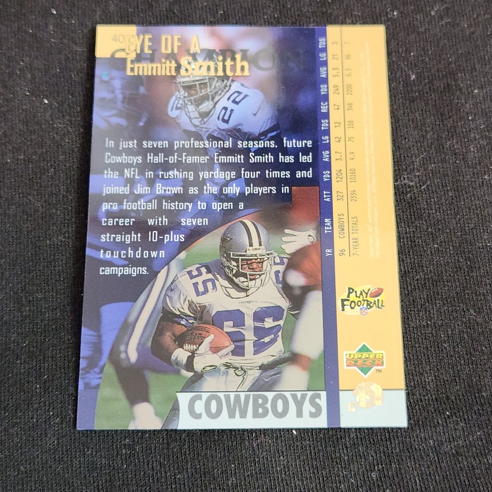 1997 Upper Deck UD3 #40 Emmitt Smith RB Dallas Cowboys Single Raw Card ...
