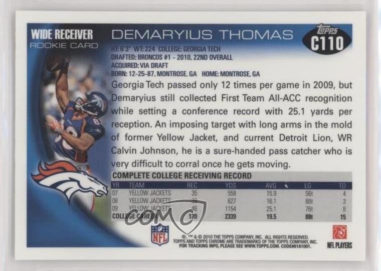 2010 Topps Chrome Demaryius Thomas (One-Handed Catch) #C110 Rookie RC ...