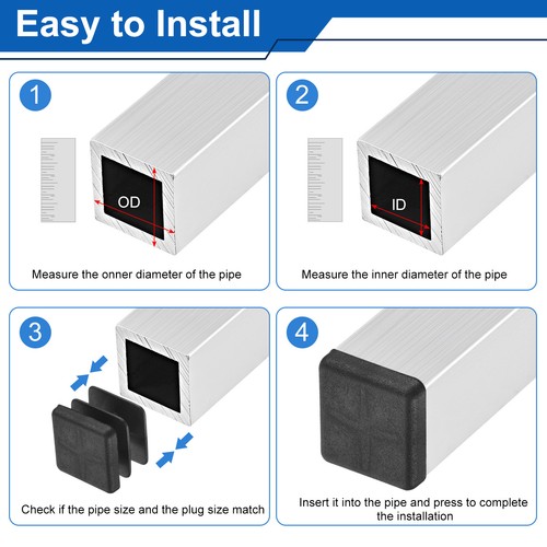 28Pcs Square Plastic Plugs, 19 x 19mm PE Pipe Tubing End Caps for Tube ...