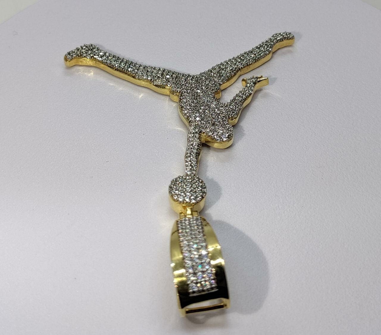 2.00CT Lab-Created Diamond Men's Big Jordan Charm Pendant 14K Yellow ...
