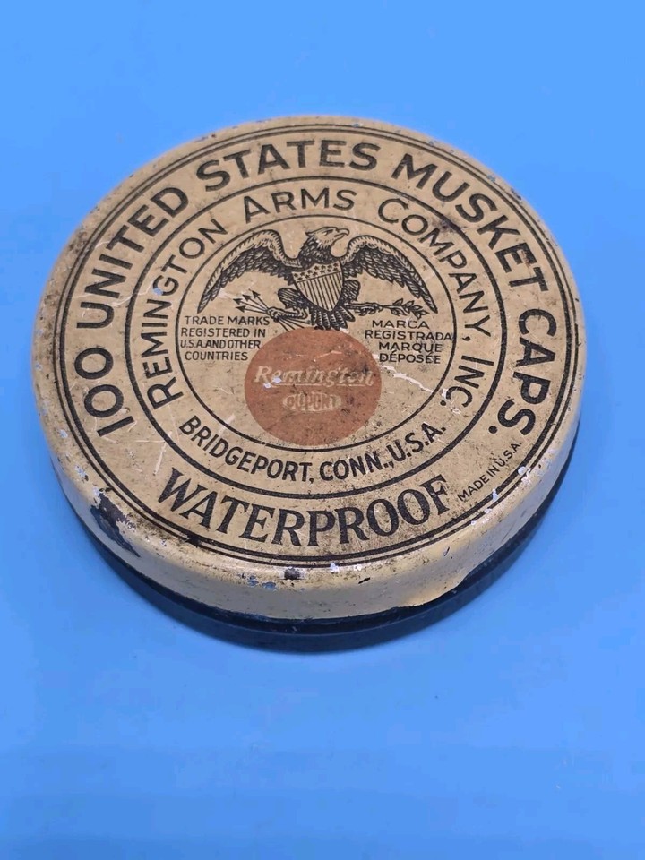 Remington Arms Co Tin 100 United States Musket Caps Advertising DuPont ...