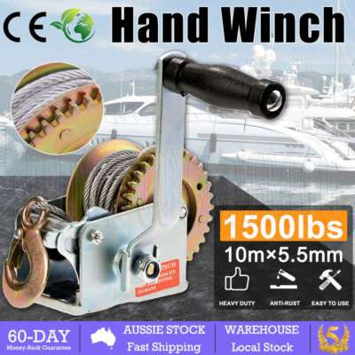 1500LBS/680KGS 2-Ways Steel Cable Hand Winch Manual Car Boat Trailer ...