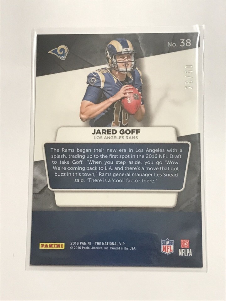 2016 Panini The National VIP Jared Goff RC 28/50 Purple Pulsar Rookie ...