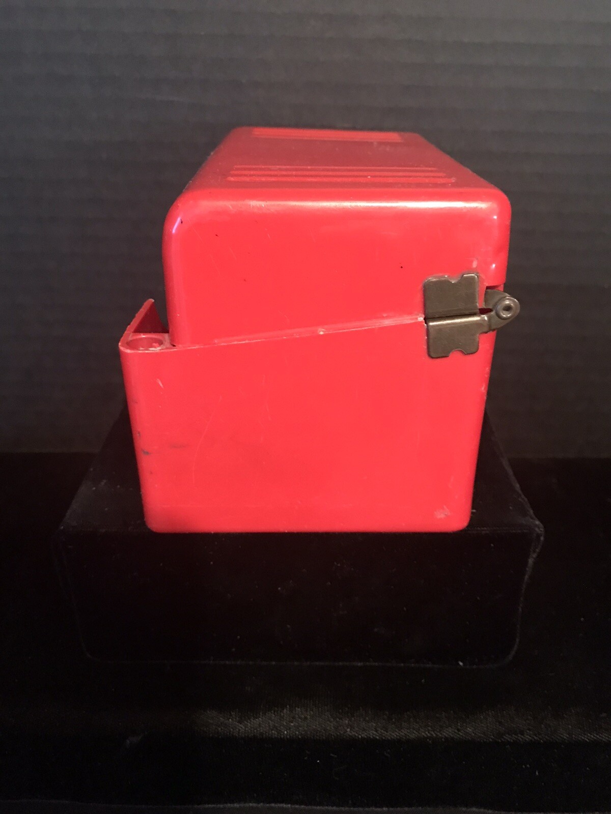 VINTAGE EARLY PLASTIC RED RECIPE BOX W/ Spaces For Pencils On Front Of ...