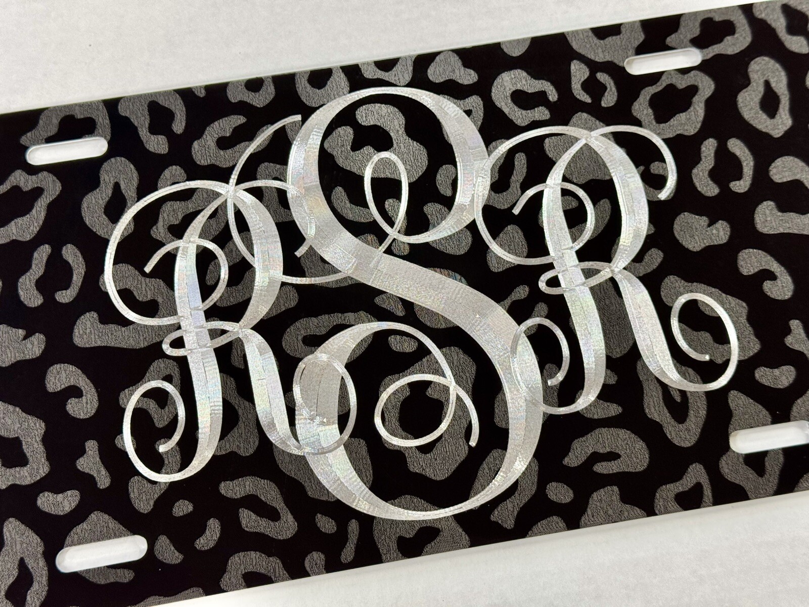 Custom Personalized Monogram Diamond Etched Leopard Print License Plate ...