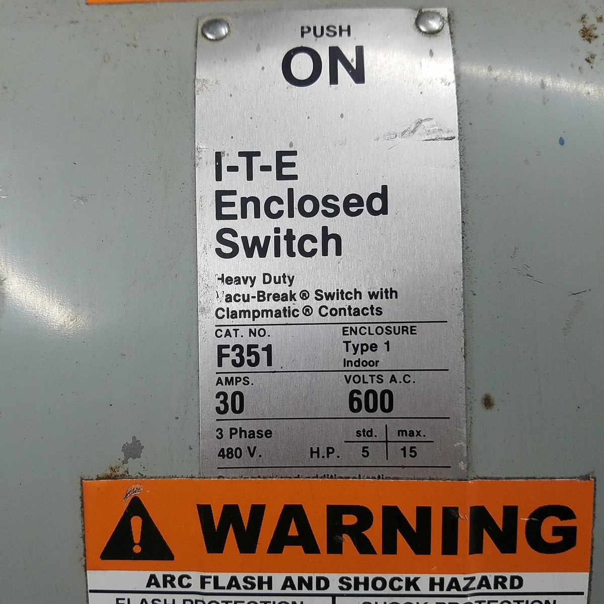 Ite Siemens Heavy Duty Enclosed Safety Switch F351 Type 1 1 ITE F351