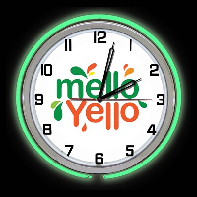 Mello Yello Logo Sign 19" Green Double Neon Clock Man Cave Garage | eBay