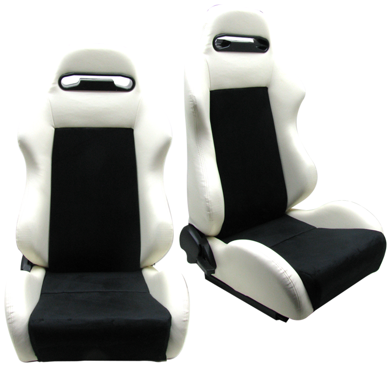 Fits Dodge Models 2 Tone White PVlack Suede Racing Seats & Sliders Pair ...
