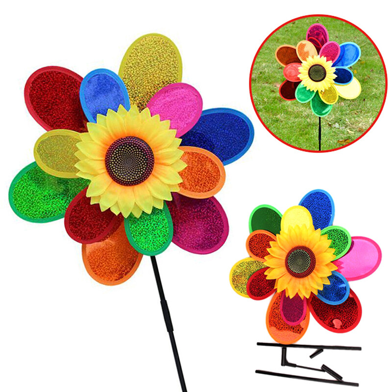 Double Layer Colorful Sunflower Windmill Kids DIY Outdoor Toys Garden ...