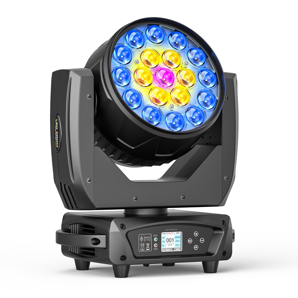 19x20W LED Zoom Moving Head Stage Light RGBW DMX Beam Wash Lighting DJ ...