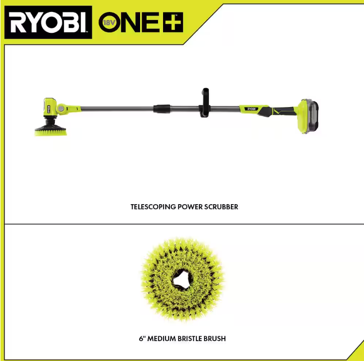 Ryobi ONE+ 18V Cordless Vortex Telescoping Power Scrubber (Tool Only ...