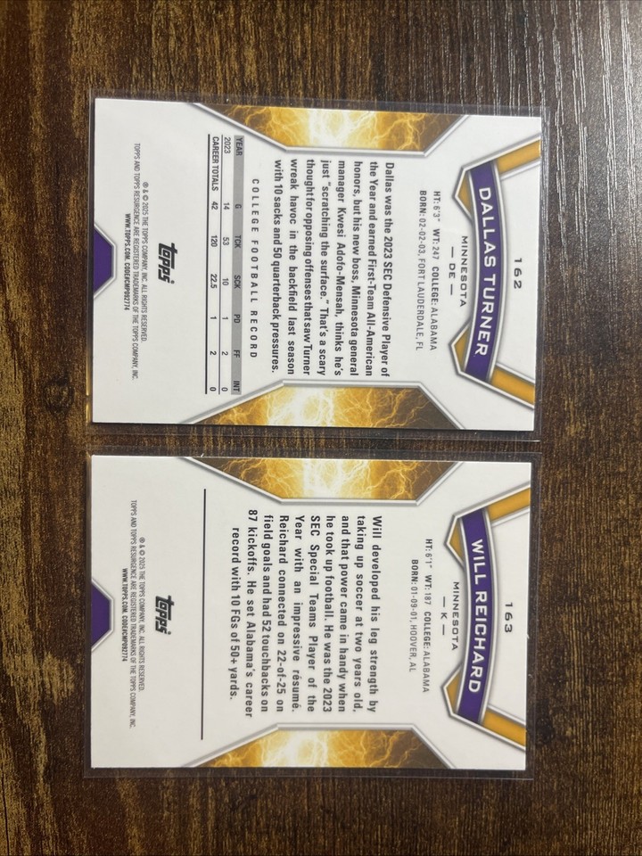 2024 Topps Resurgence Dallas Turner , Will Reichard Rookie Card | eBay